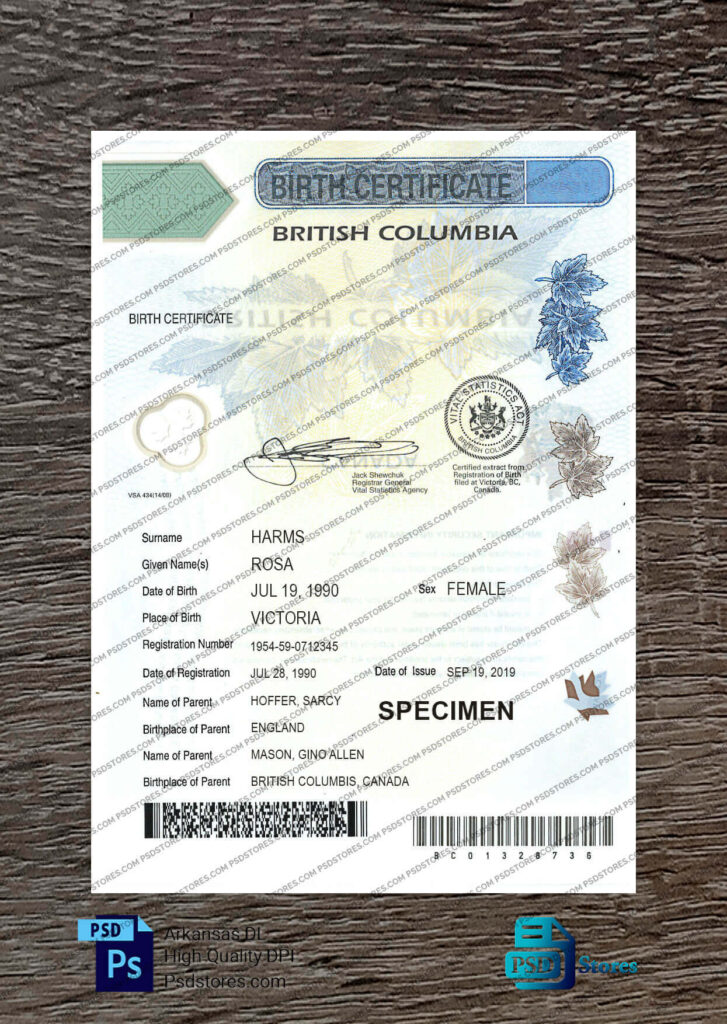 British Columbia Birth Certificate Template - PSD Stores