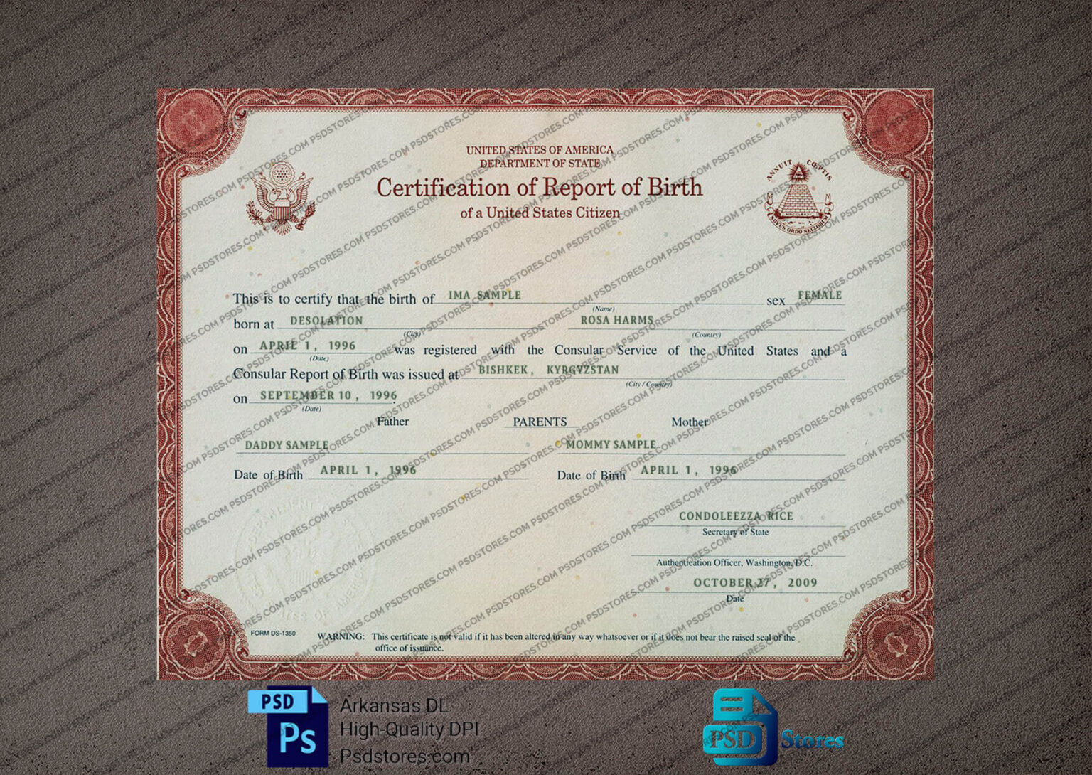 USA Certification of Report of Birth Template - PSD Stores