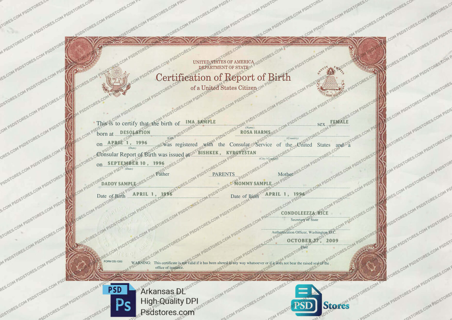 USA Certification of Report of Birth Template - PSD Stores