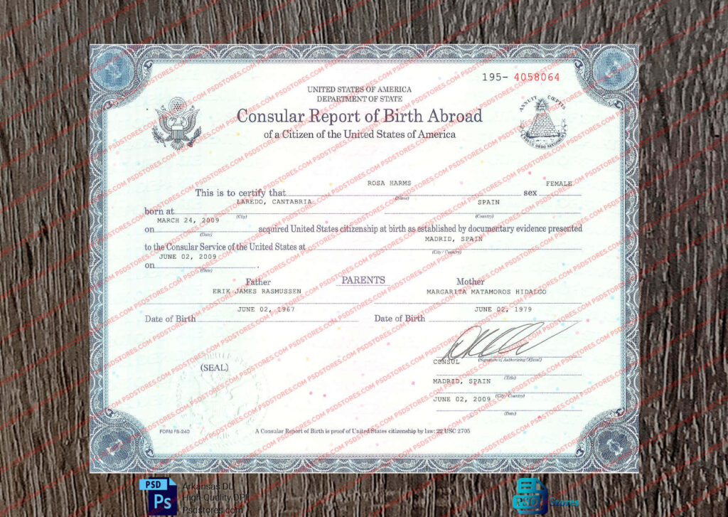 USA Consular Report Of Birth Abroad Template - PSD Stores