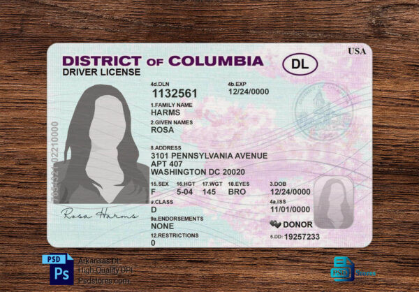 District of Columbia Driver License Template - PSD Stores