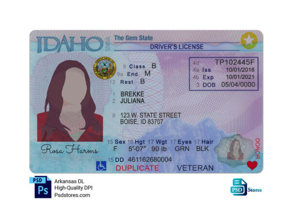 Idaho Driver License Template (V2) - PSD Stores