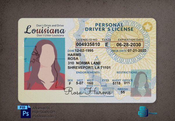 Louisiana Driver License Template - PSD Stores