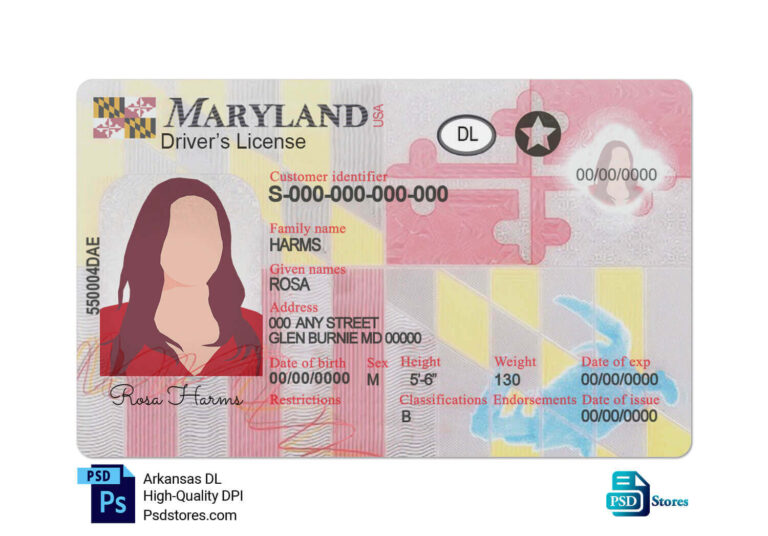 Maryland Driver License Template - PSD Stores