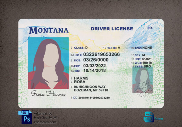 Montana Driver License Template - PSD Stores