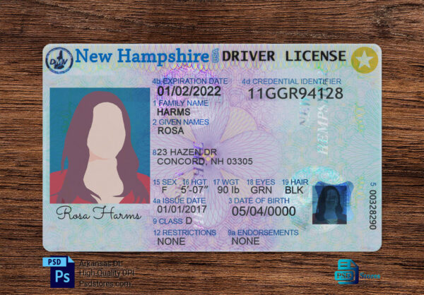New Hampshire Driver License Template - PSD Stores