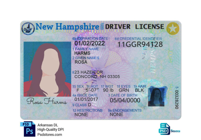New Hampshire Driver License Template - PSD Stores