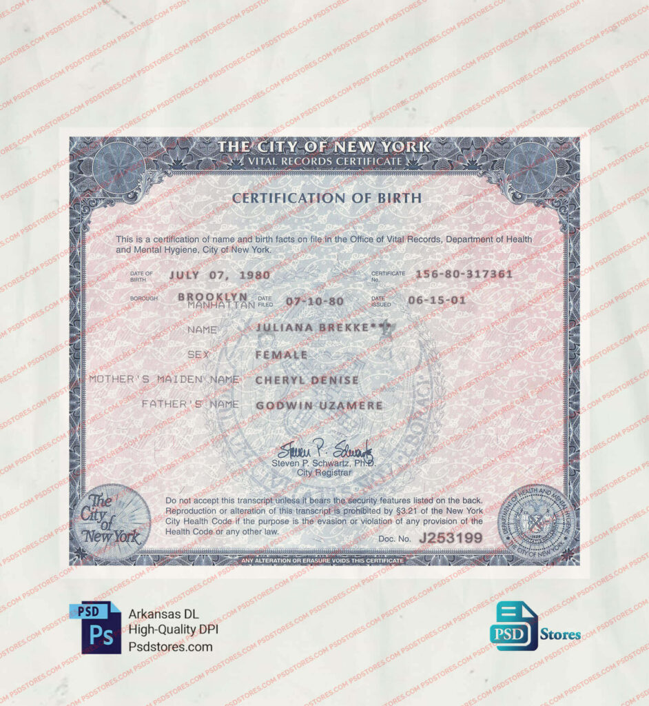 NewYork Birth Certificate Template PSD Stores NewYork Birth Certificate Template PSD Stores