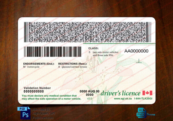 Saskatchewan Driver License Template - PSD Stores
