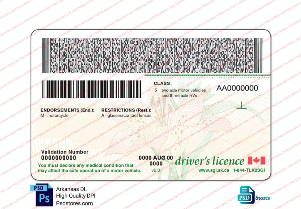 Saskatchewan Driver License Template - PSD Stores