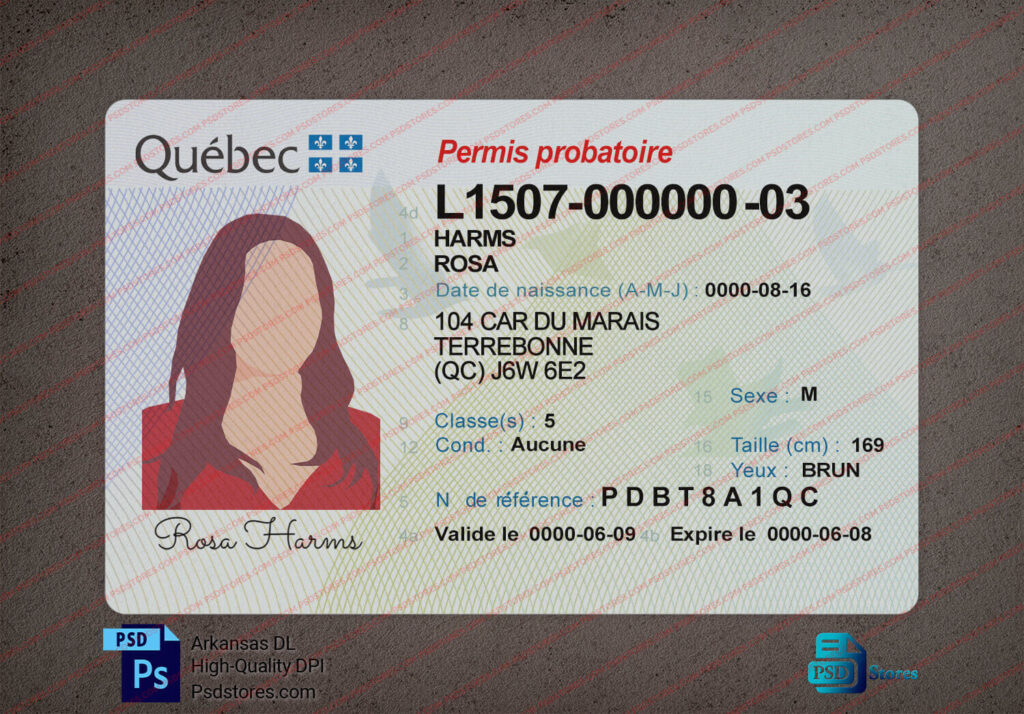 Quebec Driver License Template - PSD Stores