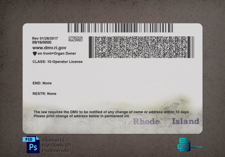 Rhode Island Driver License Template - PSD Stores
