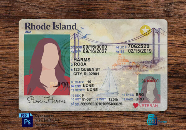 Rhode Island Driver License Template - PSD Stores