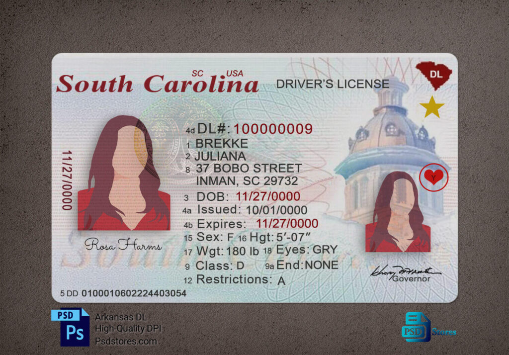 South Carolina Driver License Template - PSD Stores