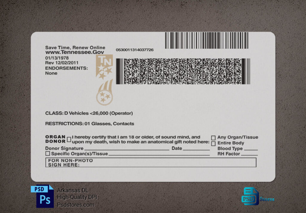 Tennessee Driver License Template - PSD Stores