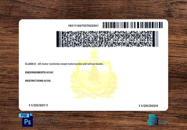 Vermont Driver License Template - PSD Stores