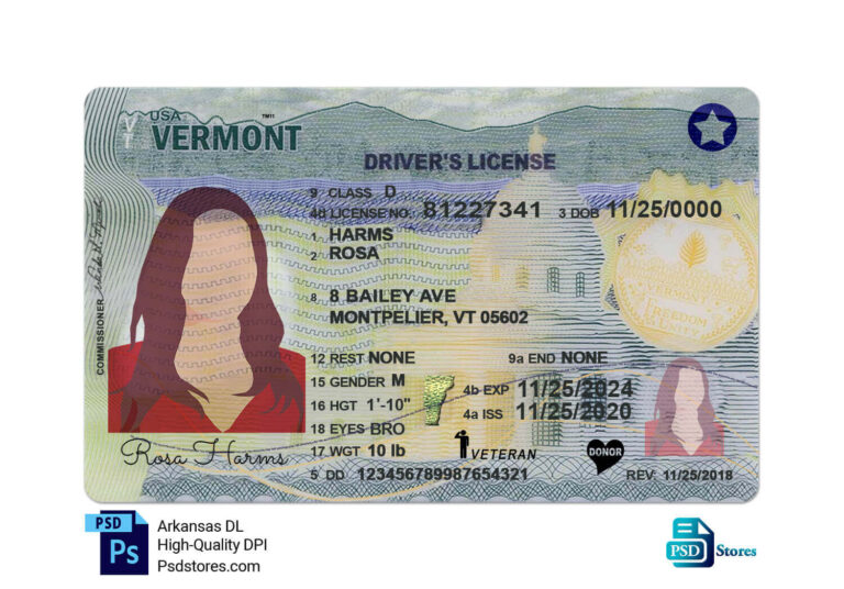 Vermont Driver License Template - PSD Stores