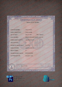 Virginia Birth Certificate Template - PSD Stores