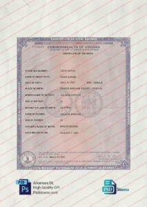 Virginia Birth Certificate Template - PSD Stores