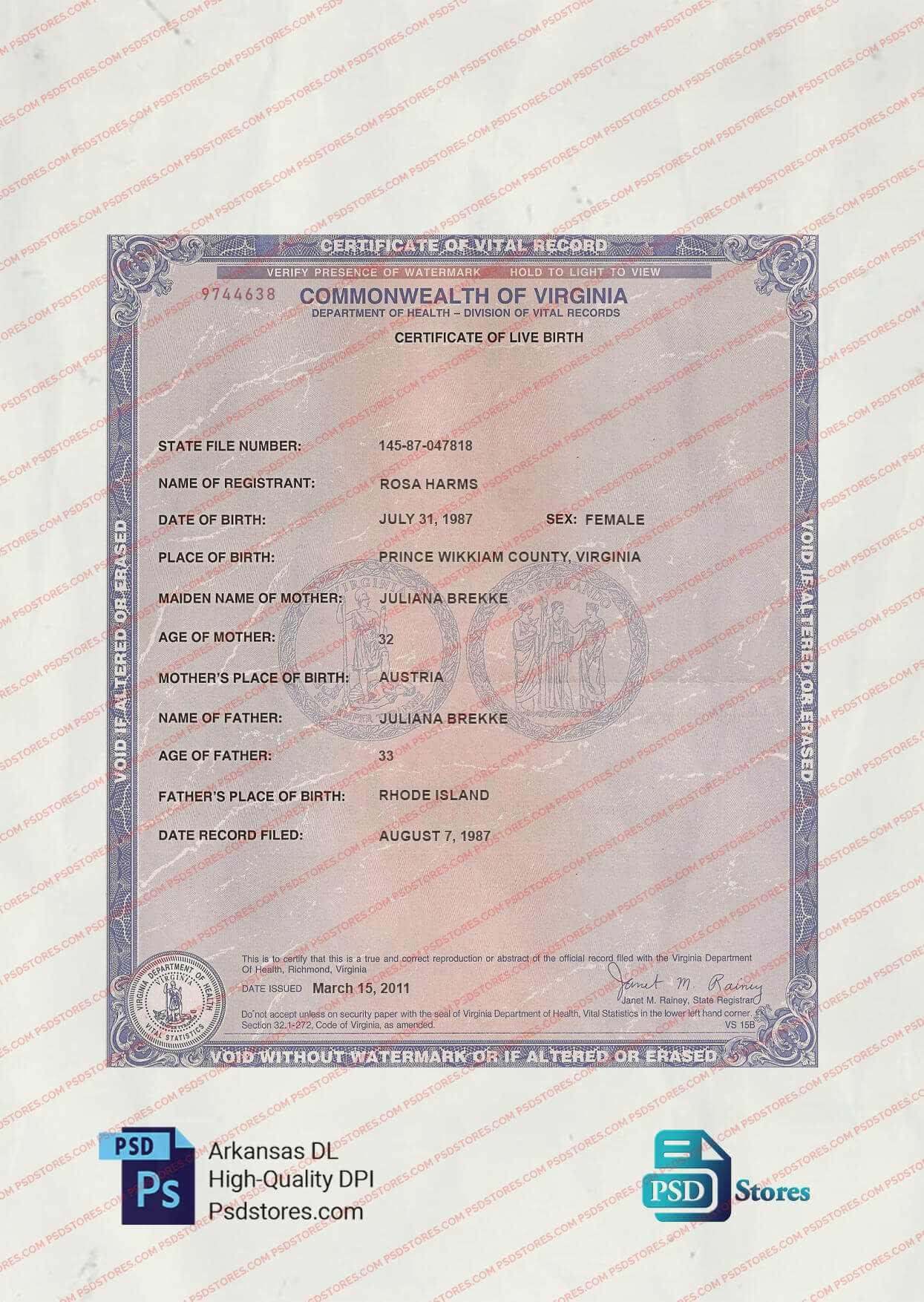 Virginia Birth Certificate Template PSD Stores Virginia Birth Certificate Template PSD Stores