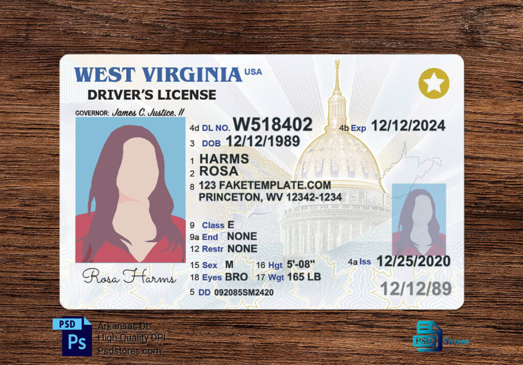 West Virginia Driver License Template - PSD Stores