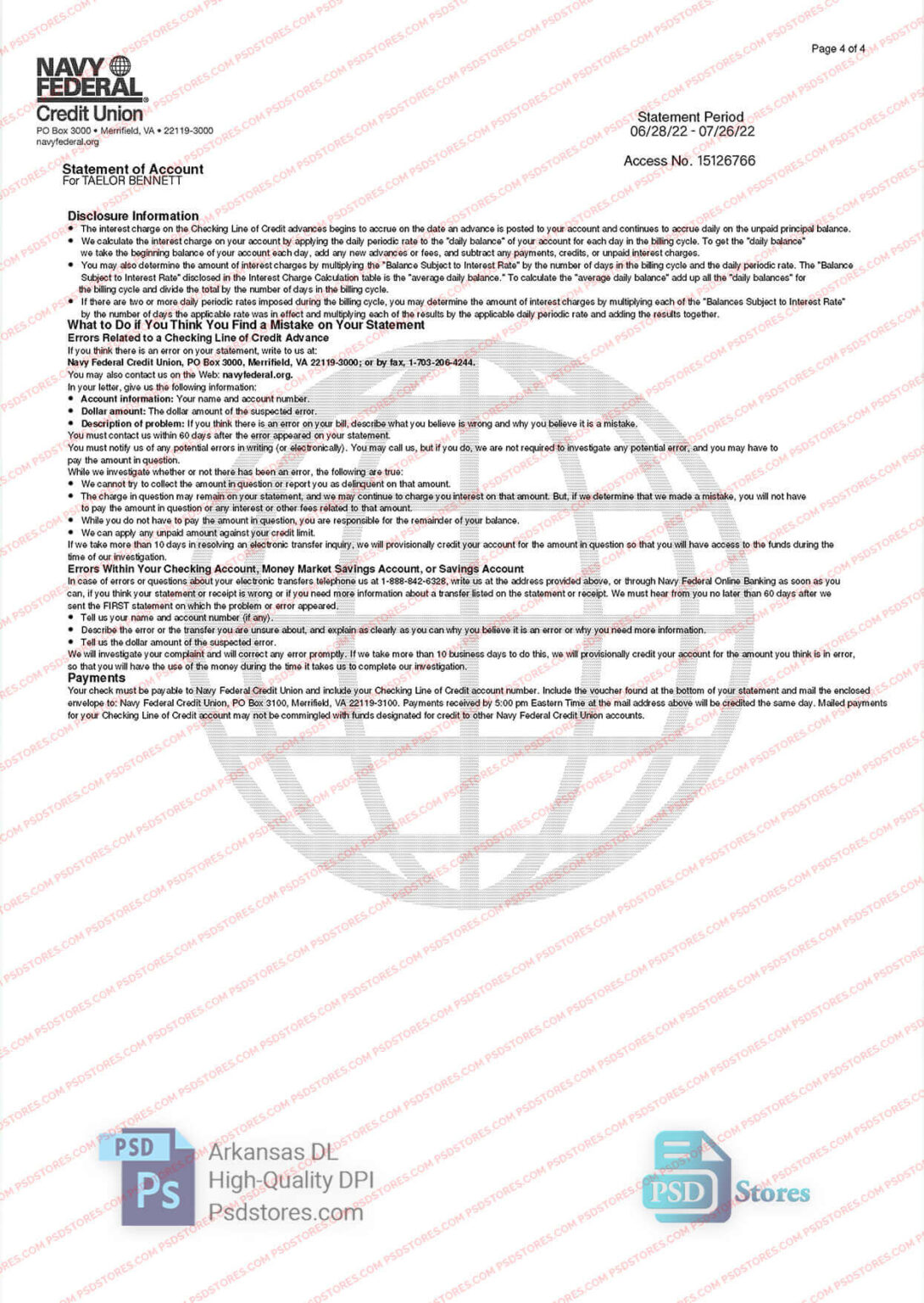 Navy Federal Bank Statement Template - PSD Stores