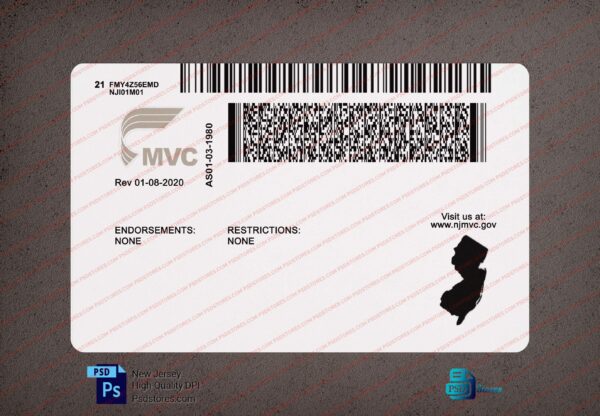 New Jersey Driver License Template (V2) - PSD Stores