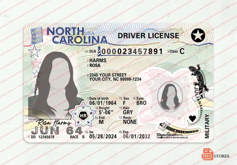 North Carolina Driver License Template (V2) - PSD Stores