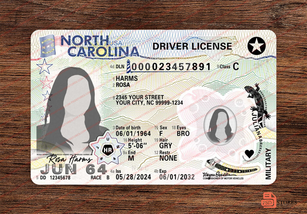 North Carolina Driver License Template (V2) - PSD Stores