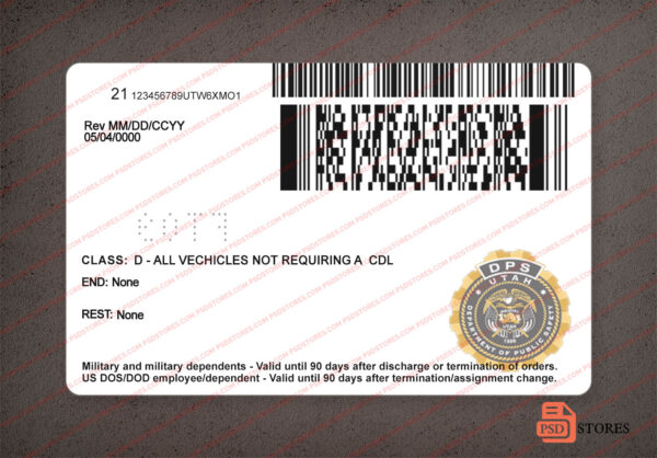 Utah Driver License Template (V2) - PSD Stores
