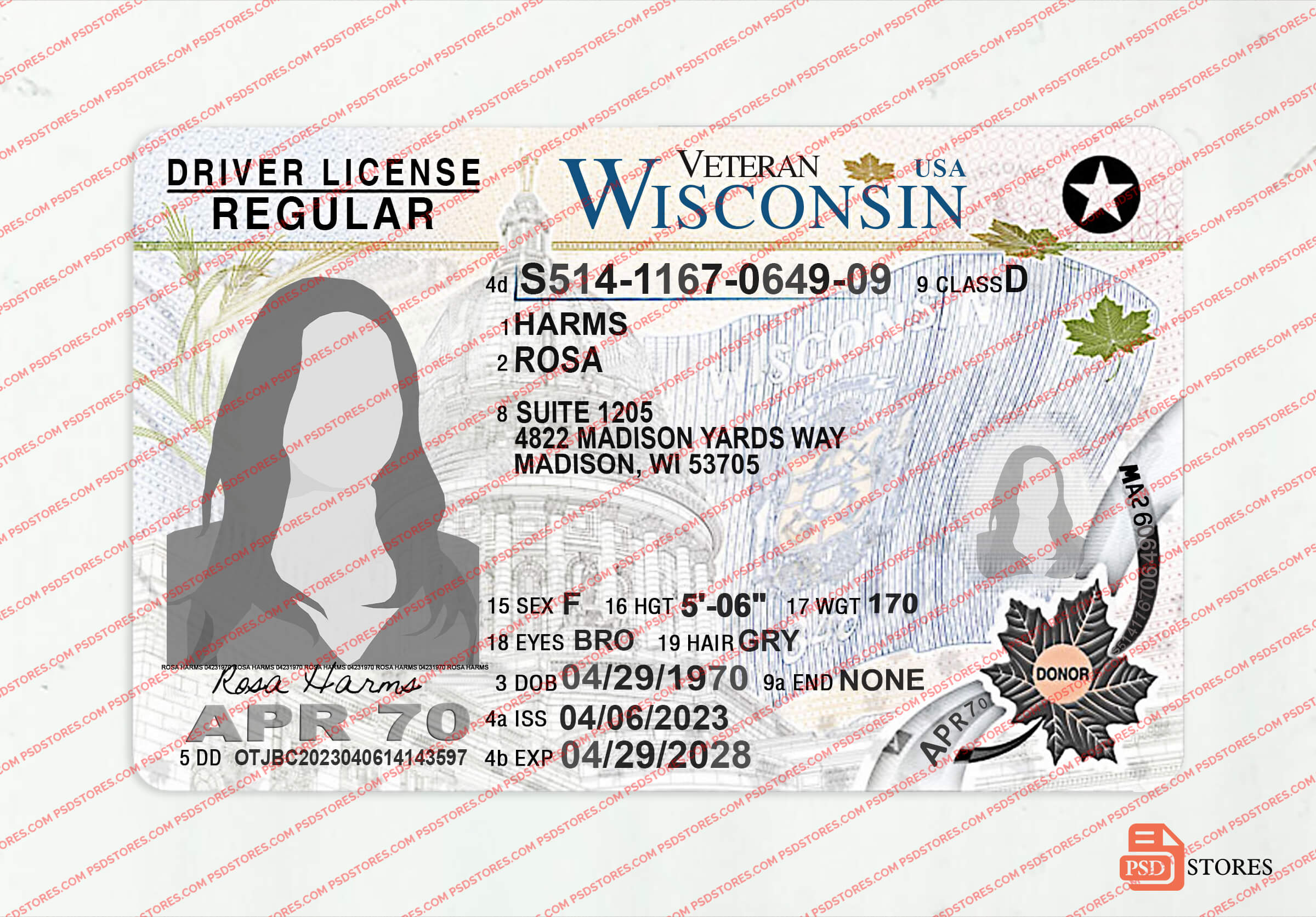 Wisconsin Driver License Template (V2) - PSD Stores