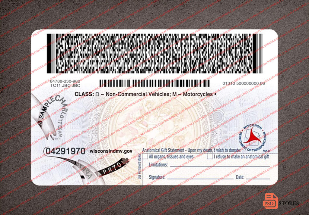 Wisconsin Driver License Template (V2) - PSD Stores
