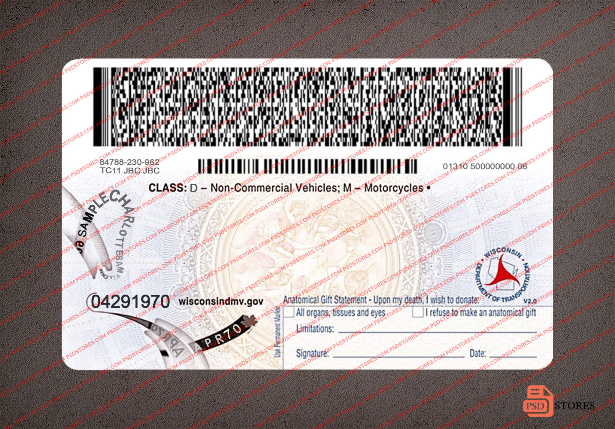 Wisconsin Driver License Template (V2) - PSD Stores