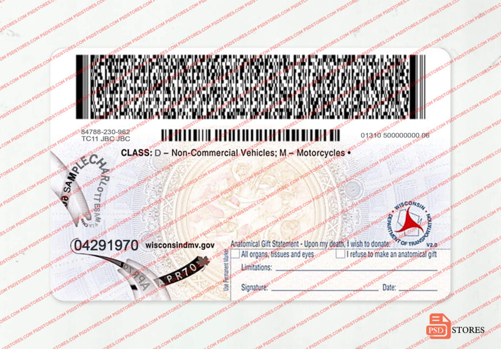 Wisconsin Driver License Template (V2) - PSD Stores